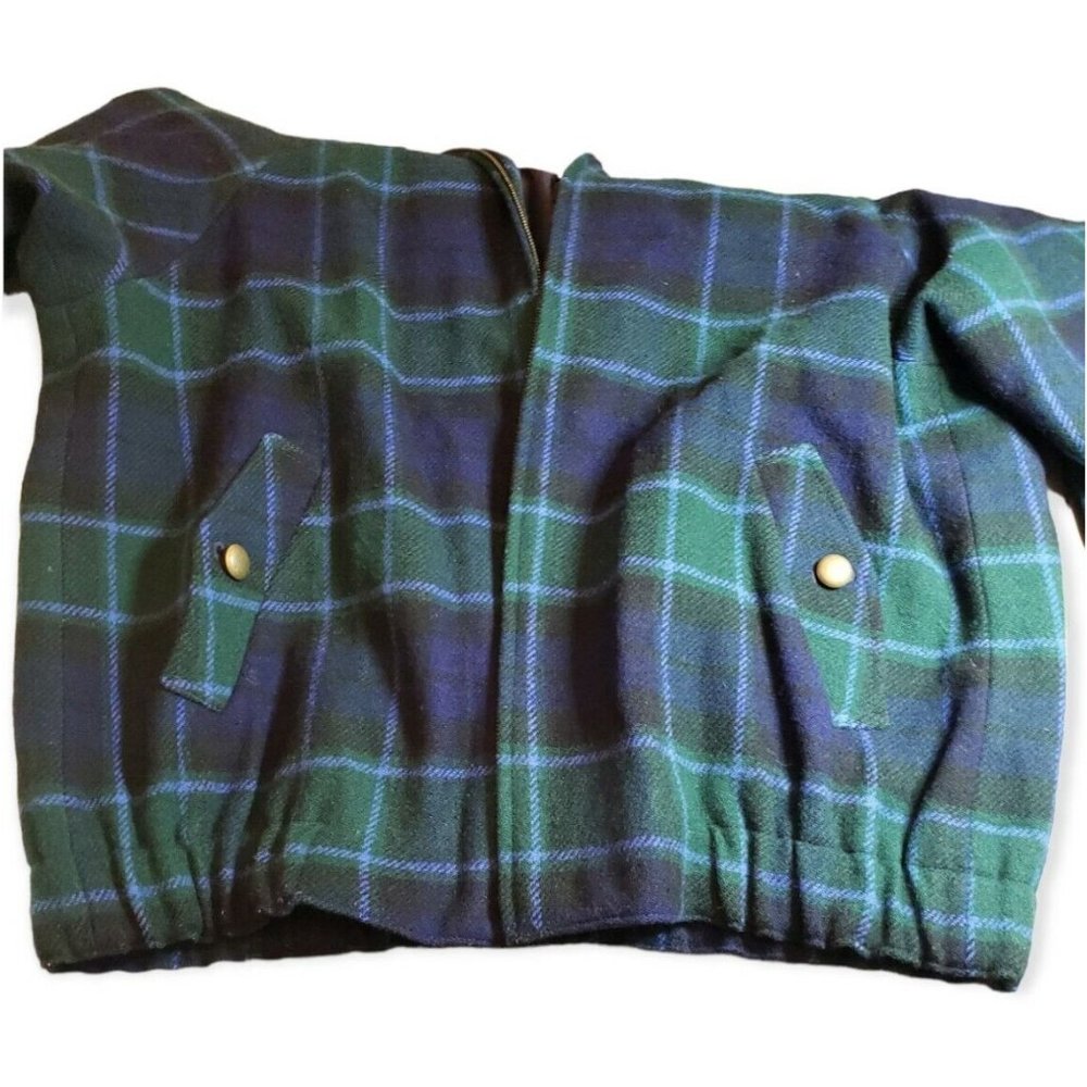 Vintage Pendleton Wool Bomber Jacket Blue Green Plaid… - Gem